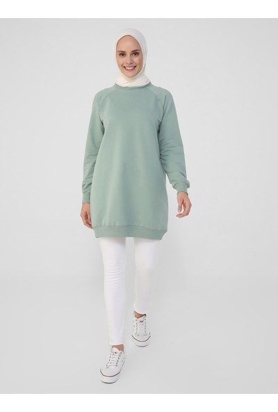 Basic Sweatshirt - Soğuk Yeşil - Refka Basic