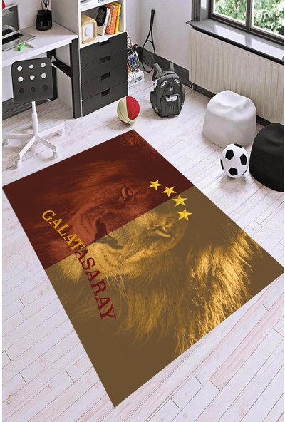 Umy Halı Aslan Galatasaray Dijital Baskılı Kaymaz Taban Yıkanabilir Çocuk Halısı