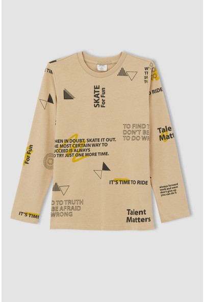 DeFacto Erkek Çocuk Regular Fit Desenli Uzun Kollu Tişört V1771A621Au