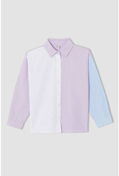 DeFacto Kız Çocuk Relax Fit Renk Bloklu Gömlek V8538A621HS