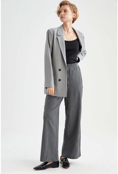 DeFacto Renk Bloklu Beli Bağcıklı Yüksek Bel Geniş Paça Pantolon V4320Az21Au