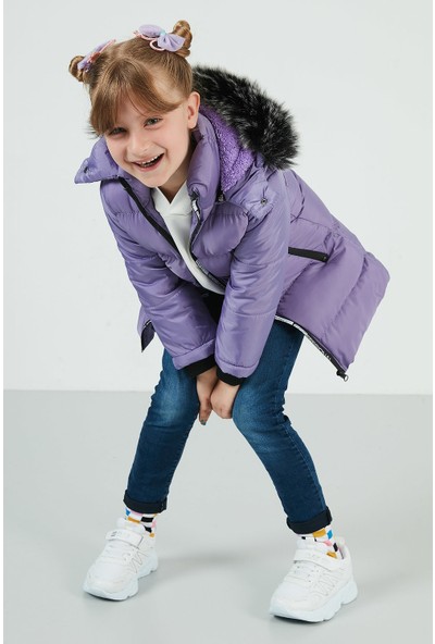 Lela Yakası Suni Kürklü Kapüşonlu Şişme Mont Kız Çocuk MONT 5765020K