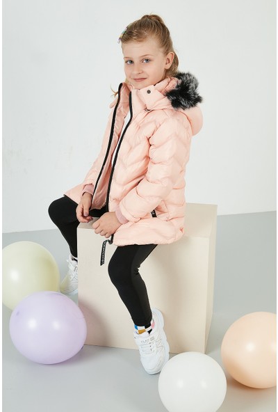 Lela Yakası Suni Kürklü Kapüşonlu Şişme Mont Kız Çocuk MONT 5766041