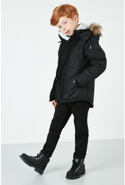Lela Yakası Suni Kürklü Peluş Astarlı Kapüşonlu Mont Erkek Çocuk MONT 6031050