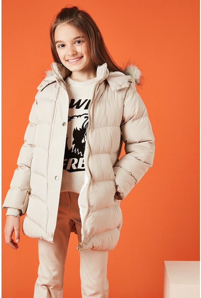 Lela Yakası Suni Kürklü Kapüşonlu Şişme Mont Kız Çocuk MONT 6035018
