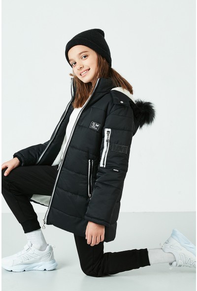Lela Yakası Suni Kürklü Kapüşonlu Cepli Mont Kız Çocuk MONT 6035054