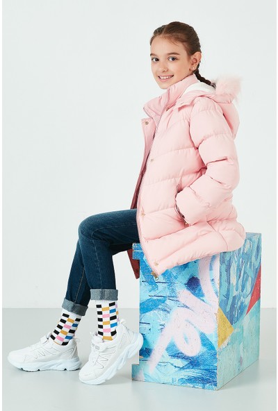 Lela Yakası Suni Kürklü Kapüşonlu Şişme Mont Kız Çocuk MONT 6035018