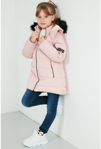 Lela Yakası Suni Kürklü Kapüşonlu Cepli Mont Kız Çocuk MONT 6035054