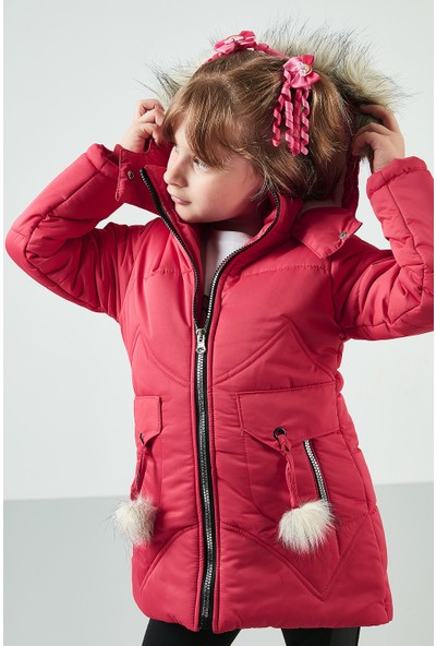 Lela Yakası Suni Kürklü Kapüşonlu Cepli Mont Kız Çocuk MONT 6035034