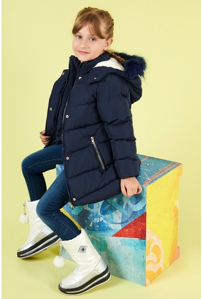 Lela Yakası Suni Kürklü Kapüşonlu Şişme Mont Kız Çocuk MONT 6035018