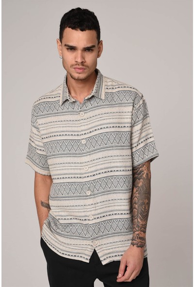 Antioch Men - Lacivert Keten Kısa Kollu Gömlek Antioch Men - Lacivert Keten Kısa Kollu Gömlek