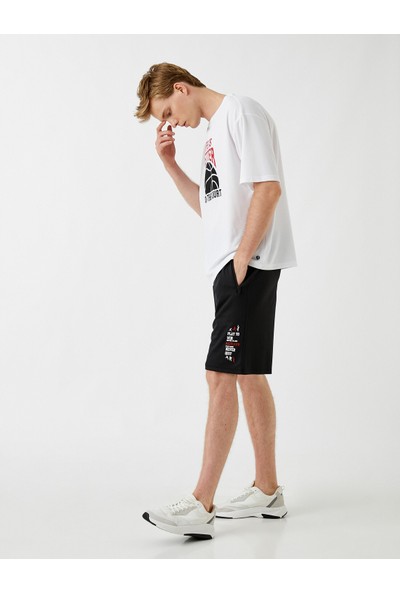 Koton Cepli Spor Şort Beli Bağlamalı Sloganlı