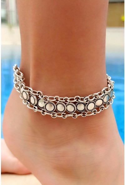 Fildişi Aksesuar Antik Gümüş Kaplama Daire Şekilli El Yapımı Kadın Halhal