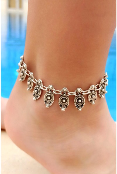 Fildişi Aksesuar Antik Gümüş Kaplama Otantik Şekilli El Yapımı Kadın Halhal