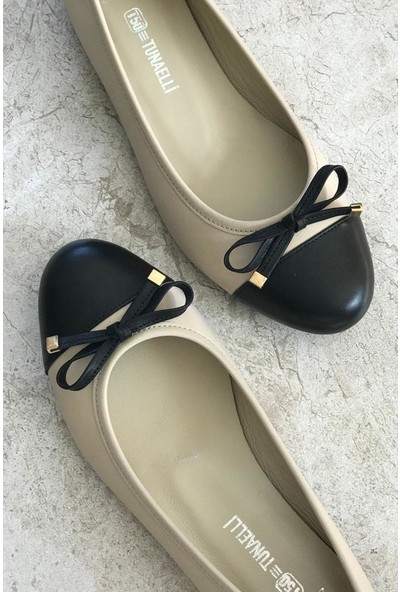 Tuna TunaKadın Siyah Bej Deri 35-41 Numara Babet