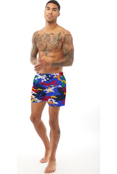 The Waw Kısa Boy Kamuflaj Baskılı Saks Deniz Şortu - TW5350
