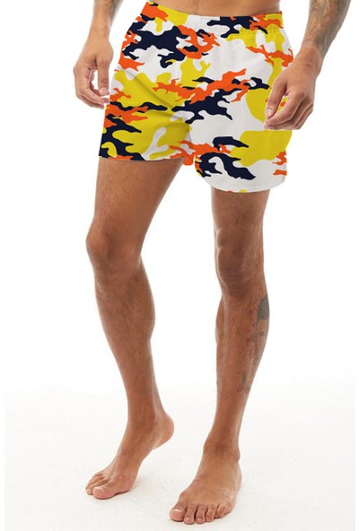 The Waw Kısa Boy Kamuflaj Baskılı Saks Deniz Şortu - TW5350