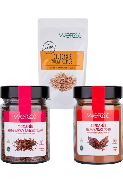 Wefood Glutensiz Yulaf Ezmesi 300GR + Wefood Ham Kakao Tozu 140 gr + Ham Kakao Parçacıkları 150 gr - 3'lü Paket
