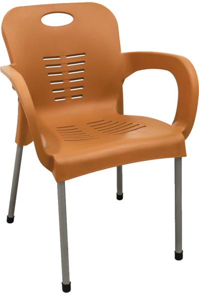 Romanoset Plastik Romanoset Nil Teak Demir Ayaklı Plastik Sandalye 4'lü Set