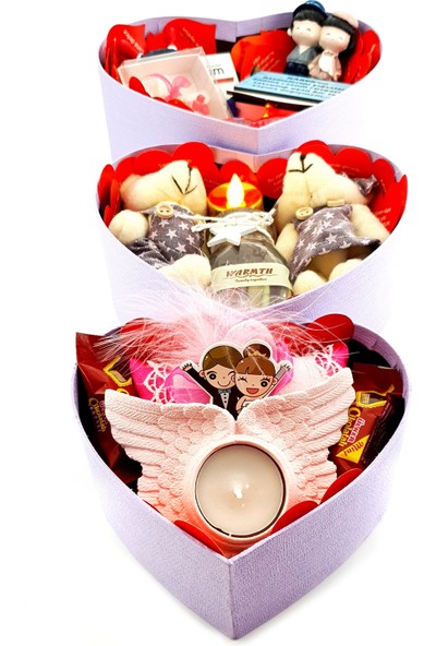 hediyekombini Sevgiliye 3'lü Mor Kutuda Lüks Işıklı Hediye Set Doğum Günü Yıldönümü Hediyesi 1PURPLE9TOWER9