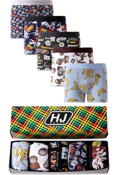 Harry Jons Erkek 5'li Desenli Renkli Pamuklu Premium Paket Boxer Harry Jons Erkek 5'li Desenli Renkli Pamuklu Premium Paket Boxer