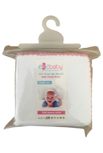 Eke Baby Yenidoğan Kız Bebek 10’lu Penye Ağız Mendili 22x22 cm Eke Baby Yenidoğan Kız Bebek 10’lu Penye Ağız Mendili 22x22 cm