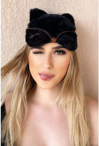 Takıştır Siyah Renk Kedi Gözü Figürlü Uyku Bandı