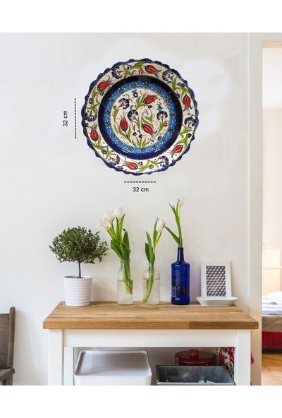 Otogar Çini El Yapımı Samur Fırça Işçilği Çini Tabak 32 cm Otogar Çini El Yapımı Samur Fırça Işçilği Çini Tabak 32 cm