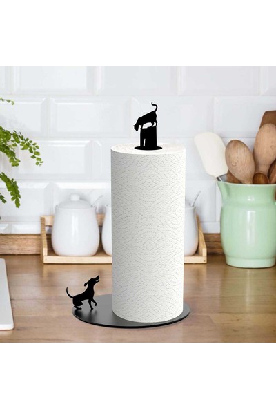 Svava Metal Kağıt Dekoratif Havluluk - Kedi ve Köpek Figürlü (Siyah)