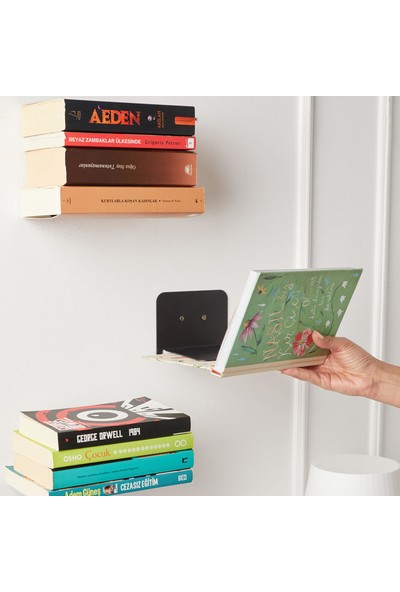 Svava 3 Adet Sihirli Duvar Kitap Tutucu, Metal Dekoratif Duvar Kitaplık