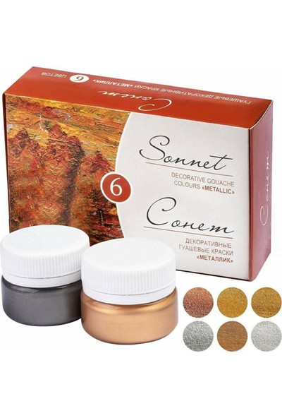 St. Petersburg Sonnet Guaj Boya Seti 6 Renk x 20 ml Metalik Renkler St. Petersburg Sonnet Guaj Boya Seti 6 Renk x 20 ml Metalik Renkler