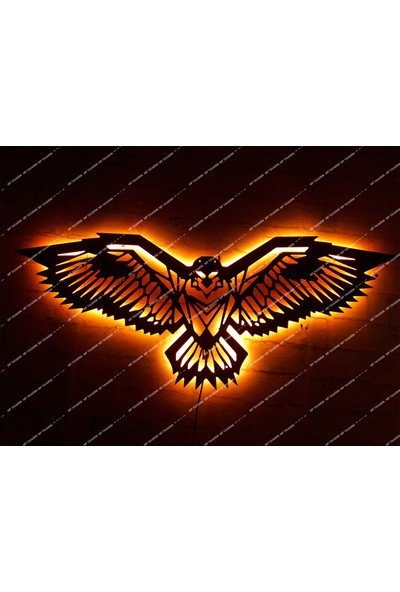 MF Tasarım Rgb Kumandalı Şahin LED Işıklı Ahşap Mdf Dekoratif Tablo 50 x 30 cm