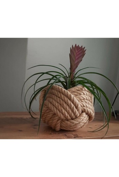 Çiğdem Butik Hasır Halat Düğüm Örgü Saksı Tekli Hasır Saksı Tekli
