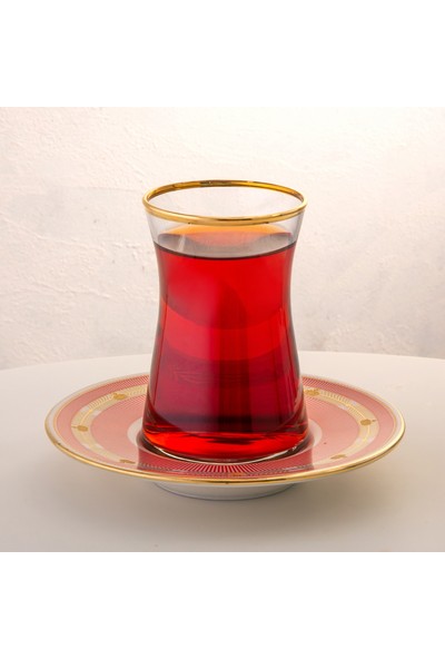 Jumbo Armonia Kırmızı Çizgili 12 Parça Çay Seti