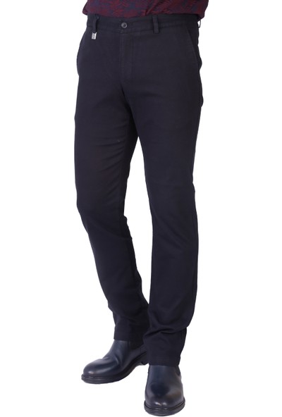 İmza Siyah Kendinden Desenli Comfort Fit Pantolon