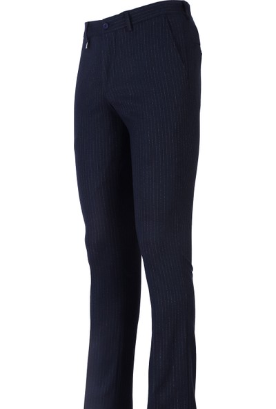 İmza Lacivert Çizgili Desen Slim Fit Pantolon