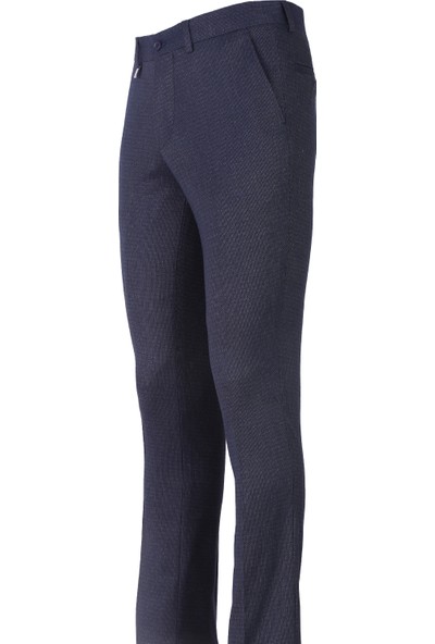 İmza Lacivert Kendinden Desenli Slim Fit Pantolon