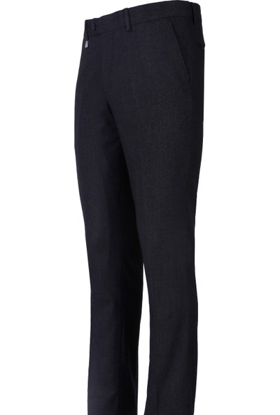 İmza Siyah Kendinden Desenli Slim Fit Pantolon