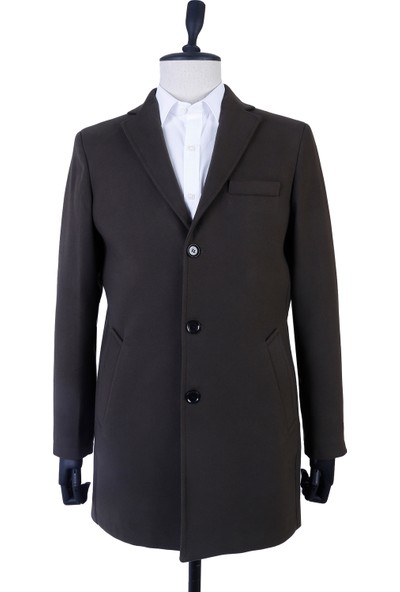 İmza Yeşil Düz Desen Slim Fit Kaban