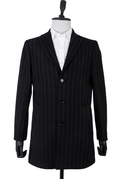 İmza Siyah Çizgili Desen Slim Fit Kaban