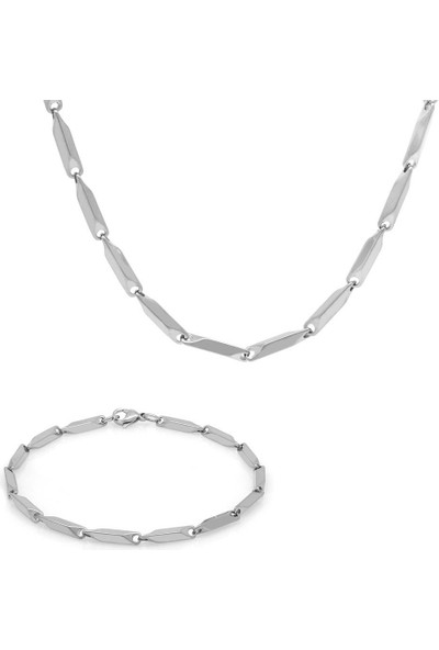 Takı Dükkanı Singapur Erkek Çelik Kolye ve Bileklik Seti ECK05S