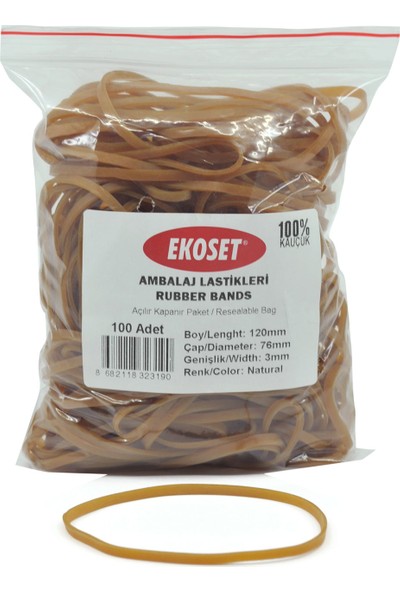 Ekoset Geniş Kauçuk Paket Ambalaj Kasa Lastiği 120 x 3 mm 100'LÜ Ekoset Geniş Kauçuk Paket Ambalaj Kasa Lastiği 120 x 3 mm 100'LÜ