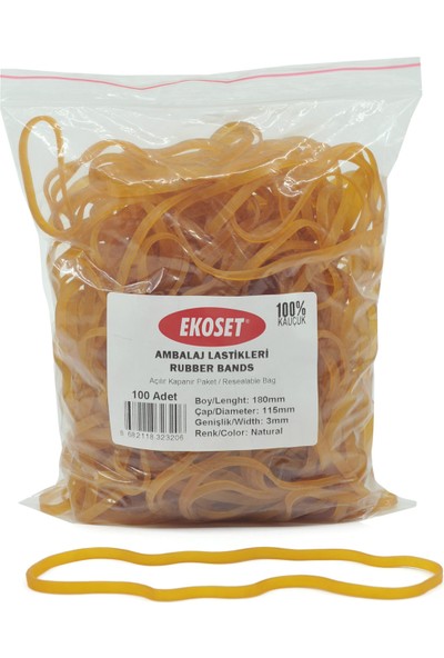 Ekoset Geniş Kauçuk Paket Ambalaj Kasa Lastiği 180 x 3 mm 100'LÜ