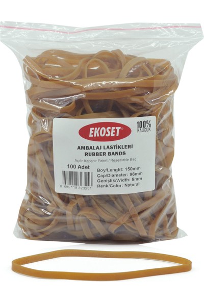 Ekoset Geniş Kalın Kauçuk Paket Ambalaj Kasa Lastiği 150 x 5 mm 100'LÜ Ekoset Geniş Kalın Kauçuk Paket Ambalaj Kasa Lastiği 150 x 5 mm 100'LÜ