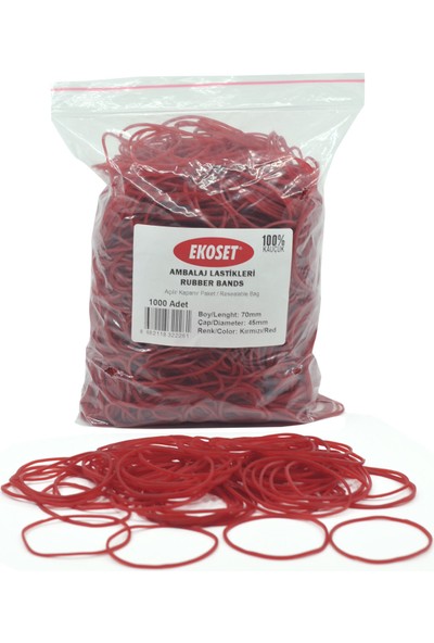 Ekoset Kauçuk Renkli Paket Ambalaj Para Lastiği Kırmızı 70 mm 1000'LI Ekoset Kauçuk Renkli Paket Ambalaj Para Lastiği Kırmızı 70 mm 1000'LI