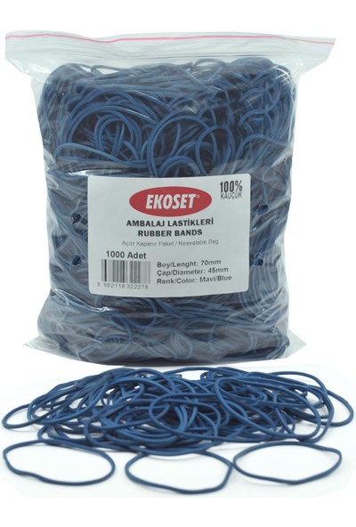 Ekoset Kauçuk Renkli Paket Ambalaj Para Lastiği Mavi 70 mm 1000'LI Ekoset Kauçuk Renkli Paket Ambalaj Para Lastiği Mavi 70 mm 1000'LI