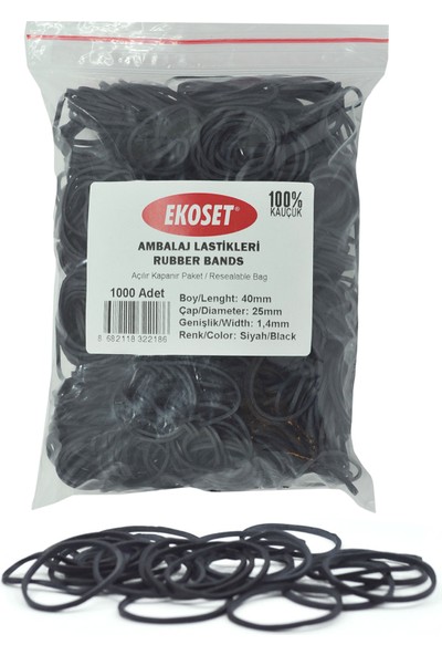 Ekoset Kauçuk Renkli Paket Ambalaj Toka Maydonoz Para Lastiği Siyah 40 mm 1000'LI Ekoset Kauçuk Renkli Paket Ambalaj Toka Maydonoz Para Lastiği Siyah 40 mm 1000'LI