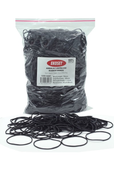 Ekoset Kauçuk Renkli Paket Ambalaj Para Lastiği Siyah 70 mm 1000'LI Ekoset Kauçuk Renkli Paket Ambalaj Para Lastiği Siyah 70 mm 1000'LI