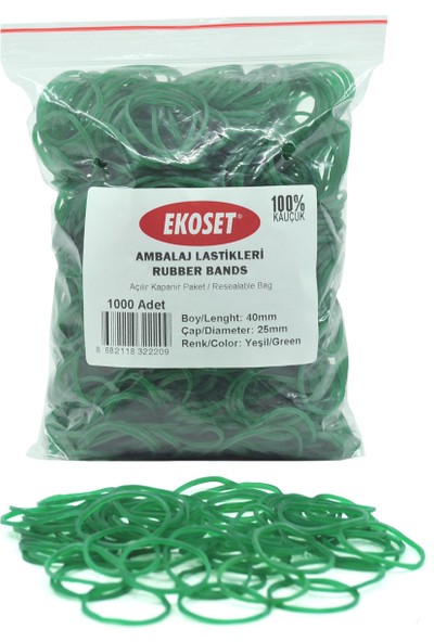 Ekoset Kauçuk Renkli Paket Ambalaj Toka Maydonoz Para Lastiği Yeşil 40 mm 1000'LI Ekoset Kauçuk Renkli Paket Ambalaj Toka Maydonoz Para Lastiği Yeşil 40 mm 1000'LI