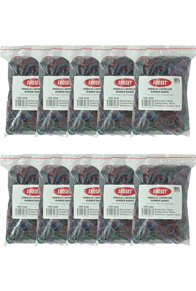 Ekoset Kauçuk Renkli Paket Ambalaj Toka Maydonoz Para Lastiği 4 Renk 40 mm 10000'li Ekoset Kauçuk Renkli Paket Ambalaj Toka Maydonoz Para Lastiği 4 Renk 40 mm 10000'li